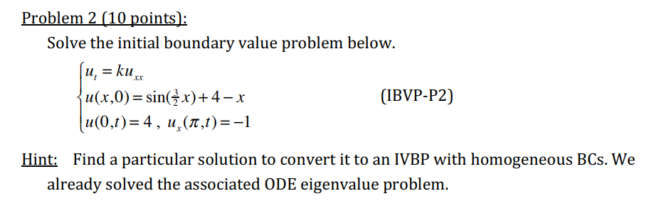 Solved Problem 2 (10 points): Solve the initial boundary | Chegg.com