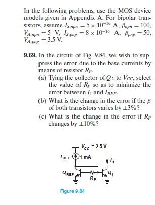 In the following problems, use the MOS device models | Chegg.com