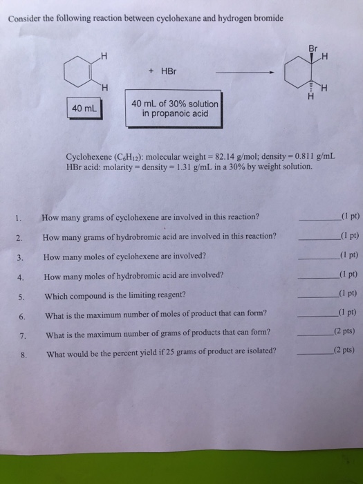 Solved Consider the following reaction between cyclohexane | Chegg.com