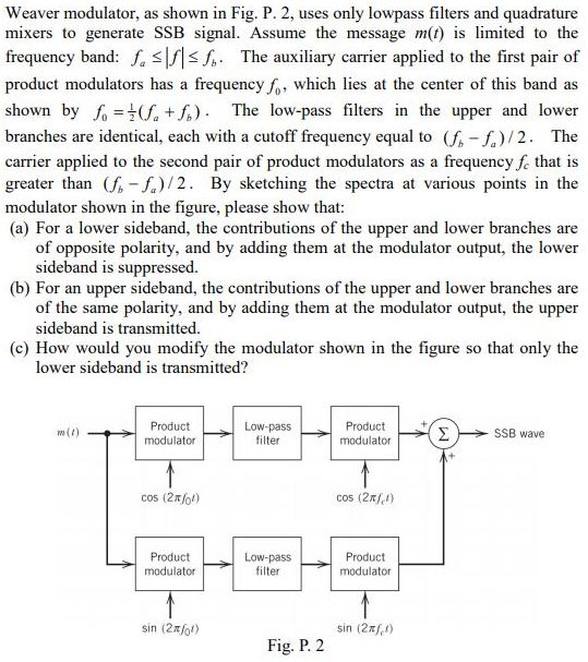 Weaver modulator, as shown in Fig. P. 2, uses only | Chegg.com