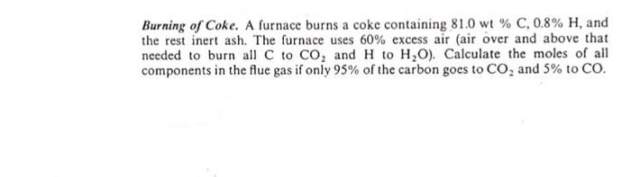 Solved Burning ofCoke. A furnace burns a coke containing | Chegg.com