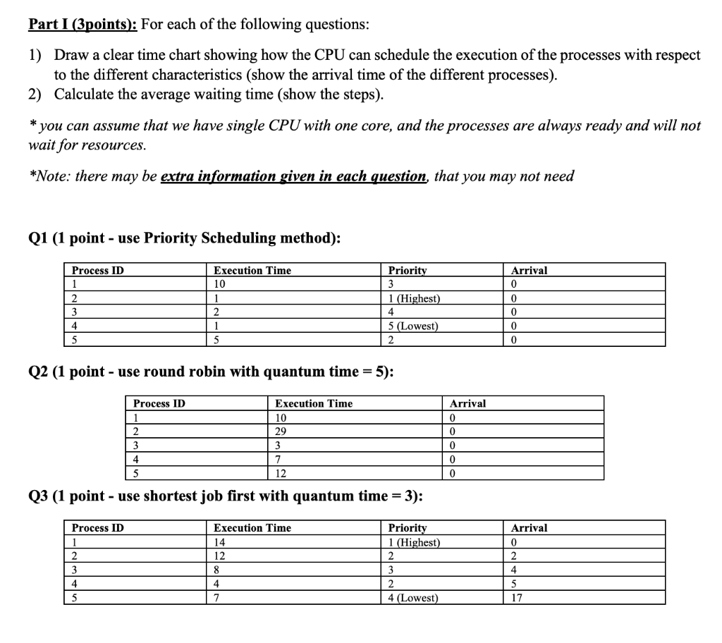 [Solved]: Part I (3points): For each of the following ques