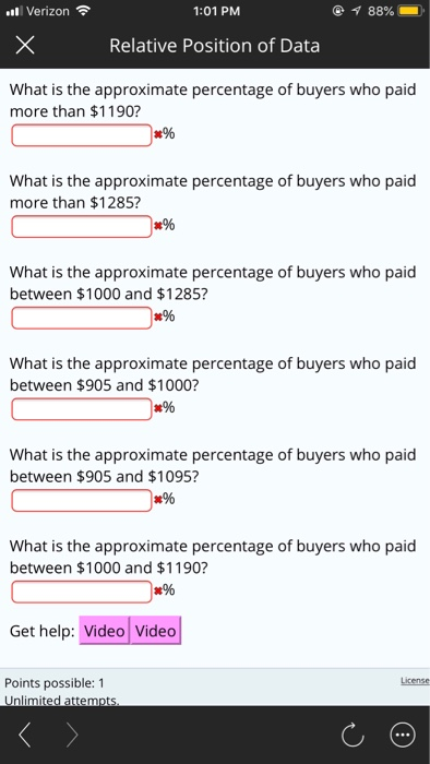 Solved Verizon 1:01 PM @ 88% Relative Position of Data The | Chegg.com