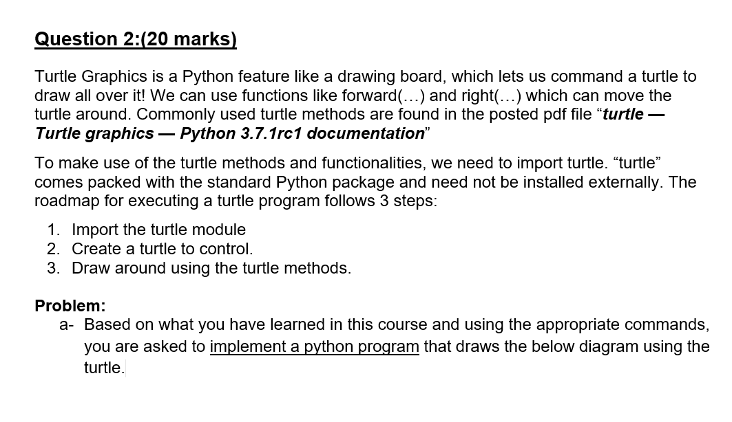 Solved Question 2:(20 marks) Turtle Graphics is a Python | Chegg.com