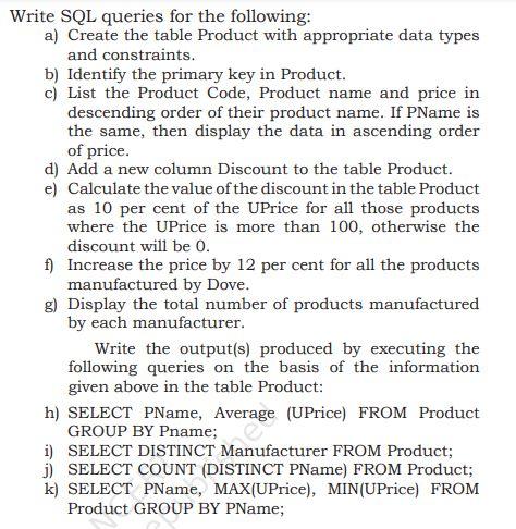 Solved 7. Consider the following table named “Product”, | Chegg.com