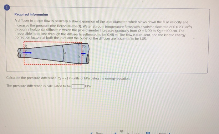 Solved Required information A diffuser in a pipe flow is | Chegg.com
