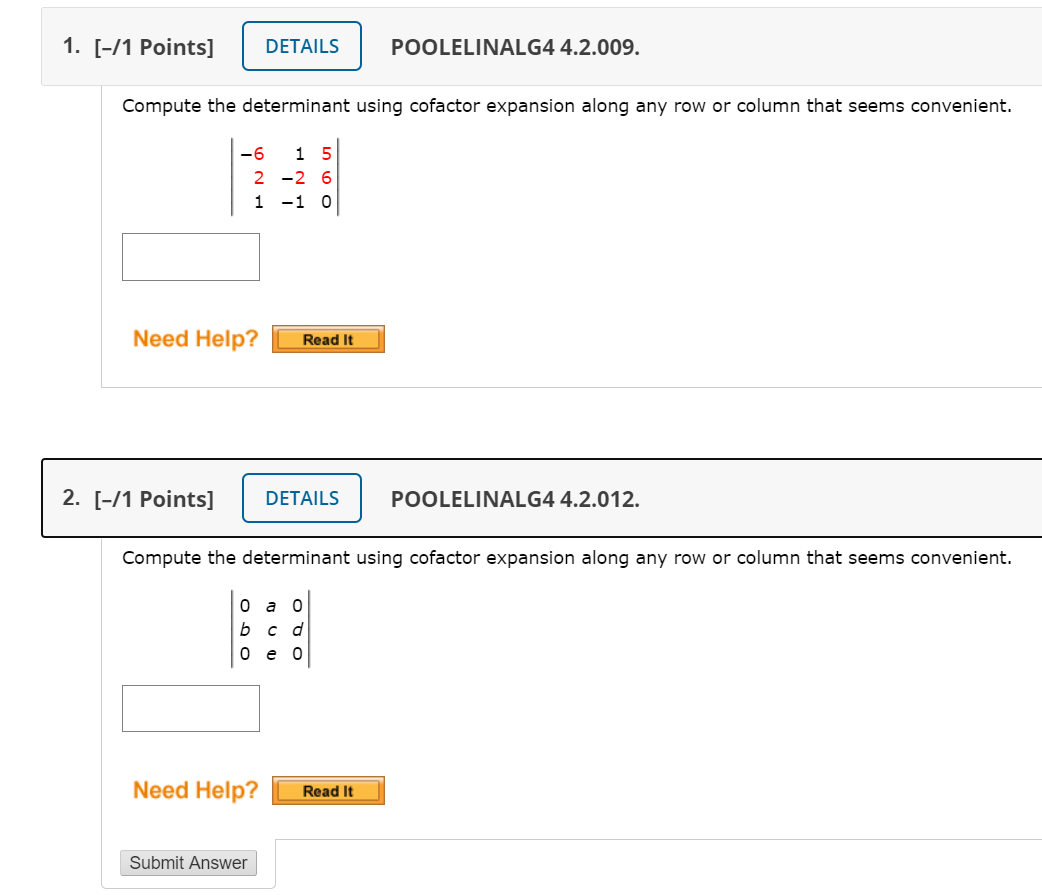 Solved Compute the determinant using cofactor expansion | Chegg.com