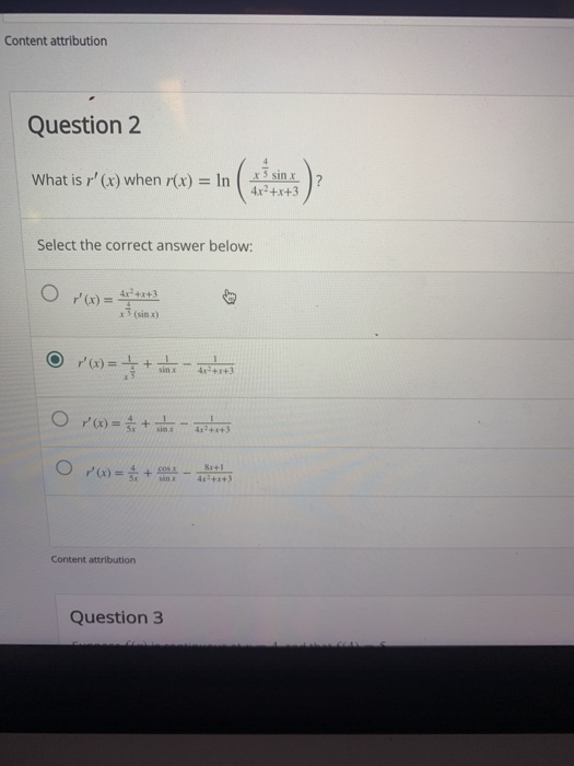 Solved Content attribution Question 2 What is r"(x)when | Chegg.com