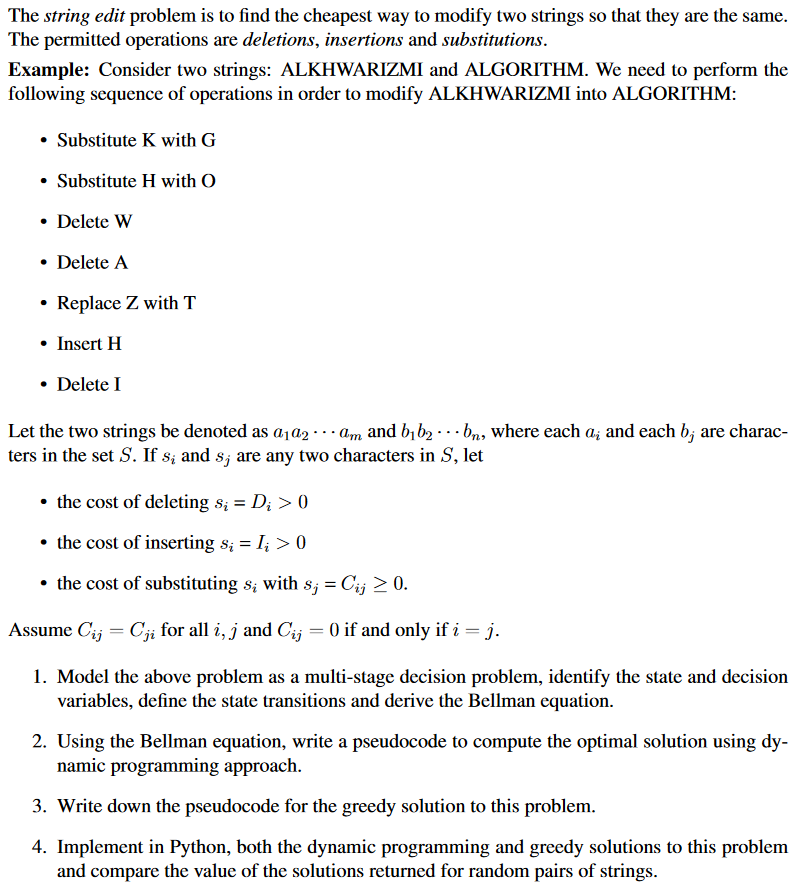 Solved The string edit problem is to find the cheapest way | Chegg.com