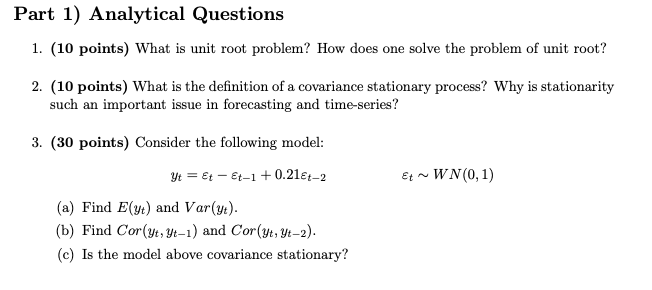 Solved Part 1) Analytical Questions 1. (10 points) What is | Chegg.com