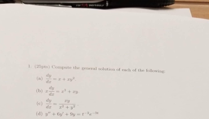 Solved 1. (25pts) Compute the general solution of each of | Chegg.com