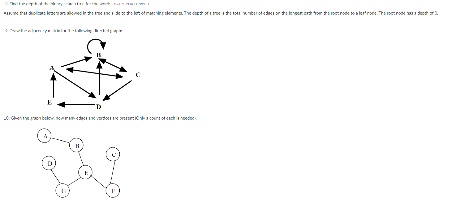 Solved 8. Find the depth of the binary search tree for the | Chegg.com