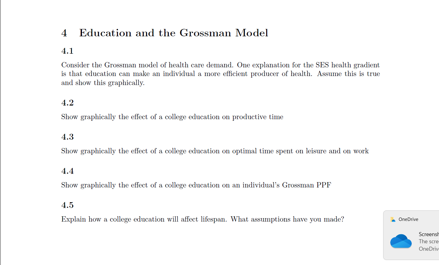 Solved 4 Education and the Grossman Model 4.1 Consider the | Chegg.com