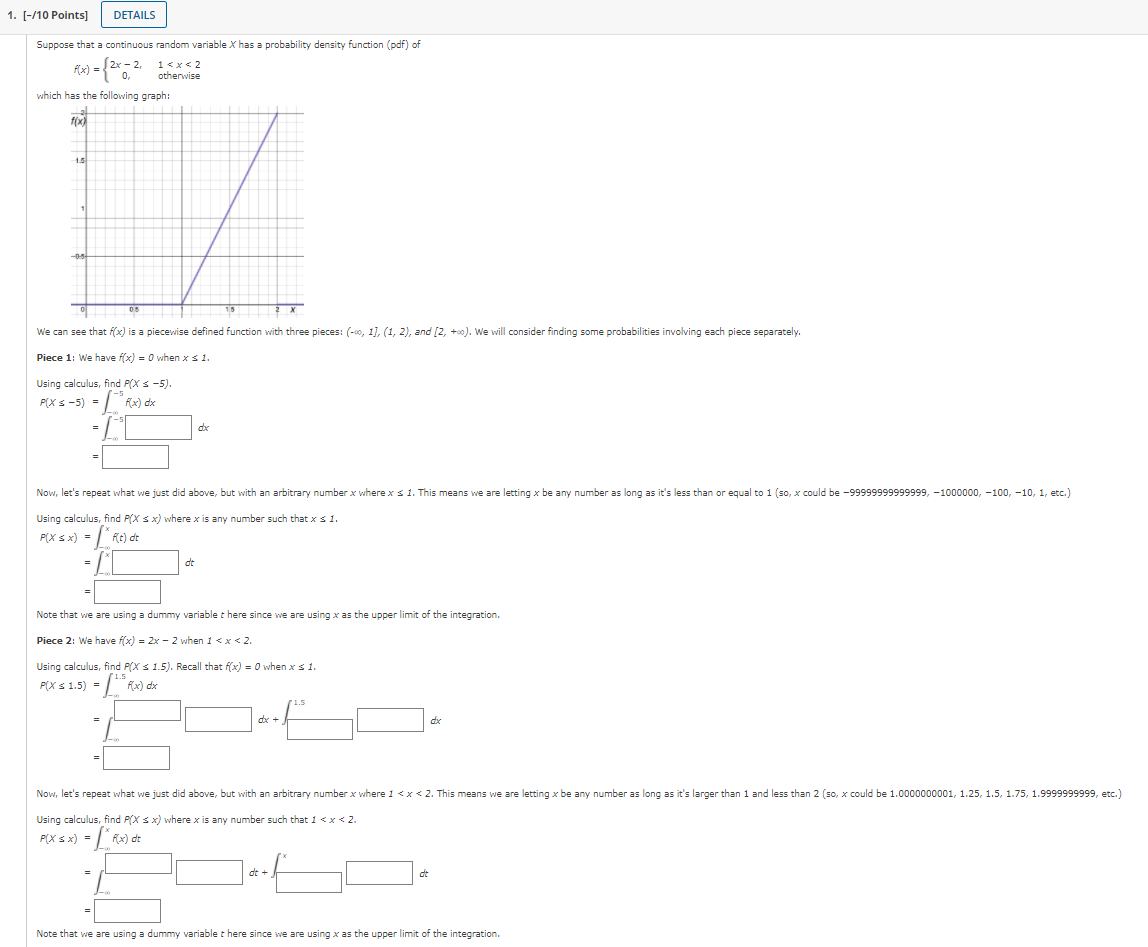 Solved 1. (-/10 Points] DETAILS Suppose that a continuous | Chegg.com