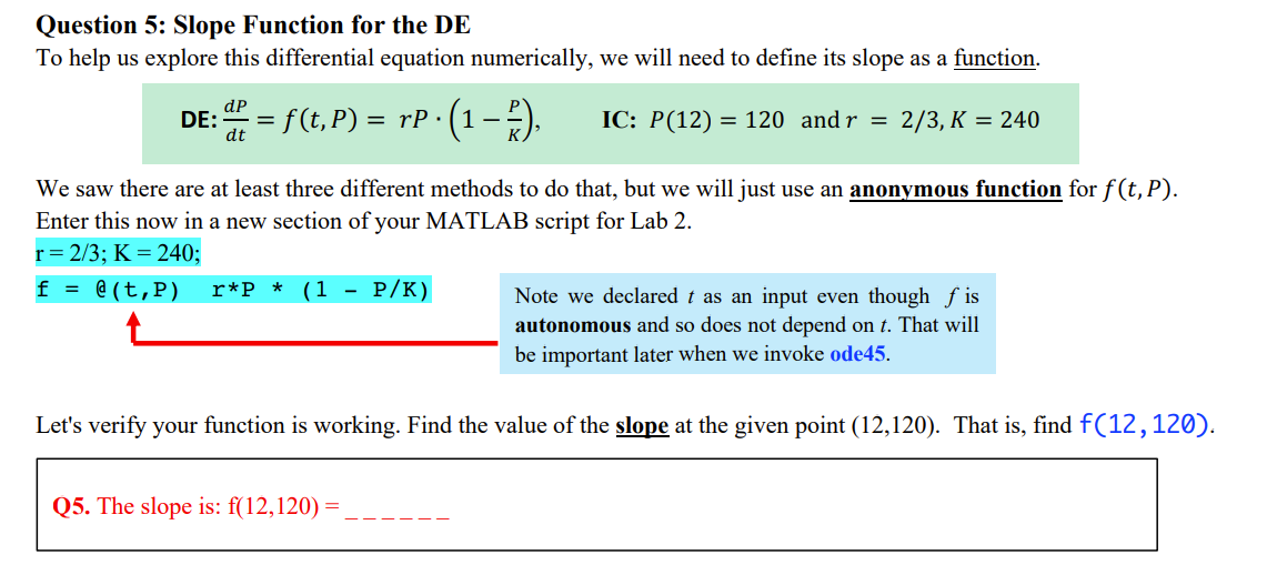 Question 5: Slope Function for the DE To help us | Chegg.com