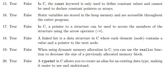 Solved 15. True False In C, the const keyword is only used | Chegg.com