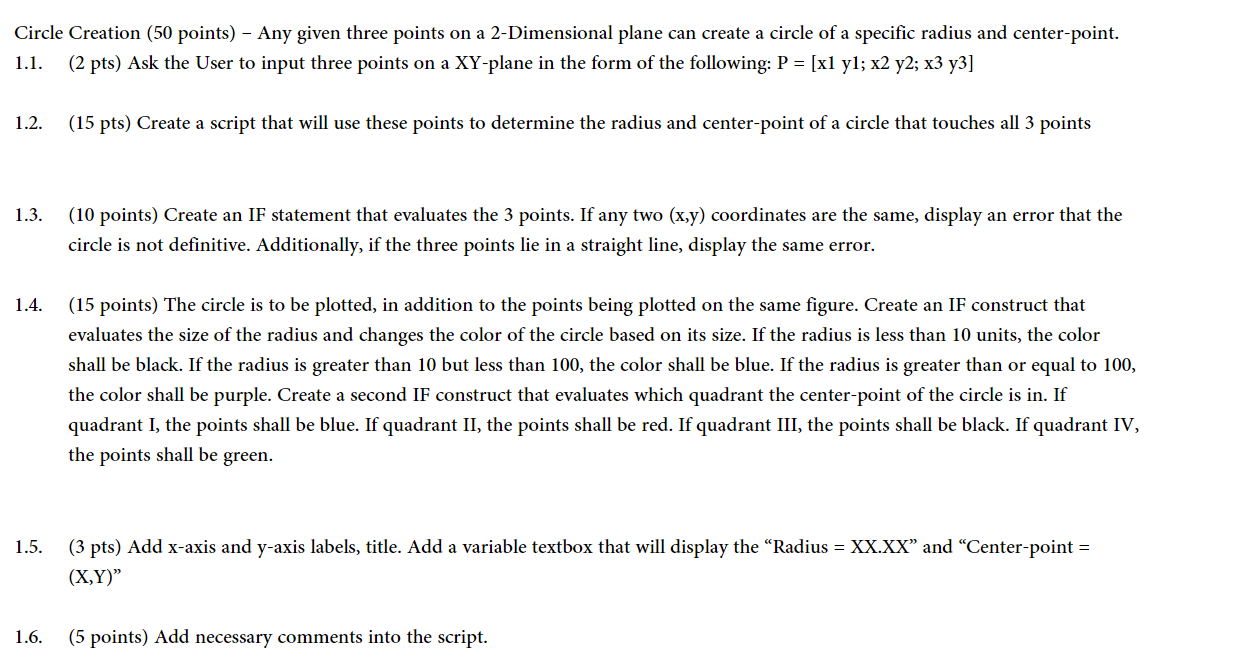 Solved Circle Creation (50 points) - Any given three points | Chegg.com
