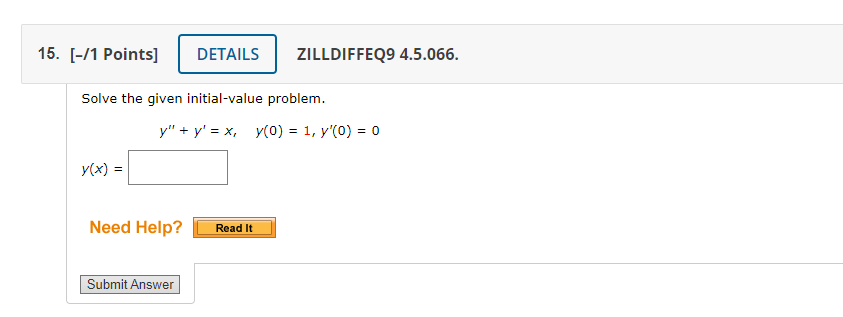 Solved 15. [-/1 Points] DETAILS ZILLDIFFEQ9 4.5.066. Solve | Chegg.com