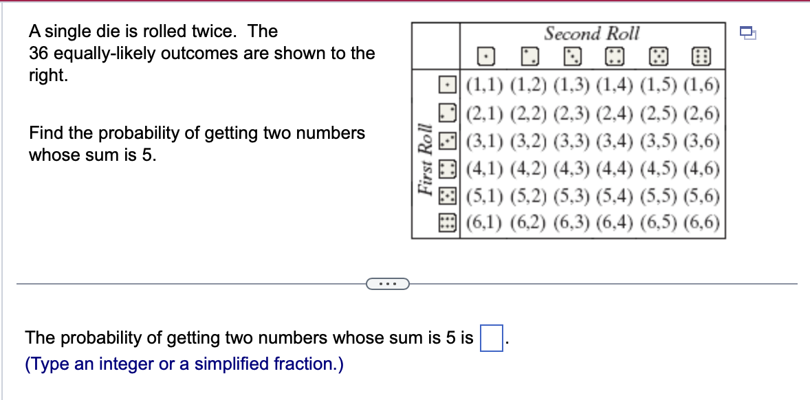 Solved A single die is rolled twice. The 36 equally-likely | Chegg.com