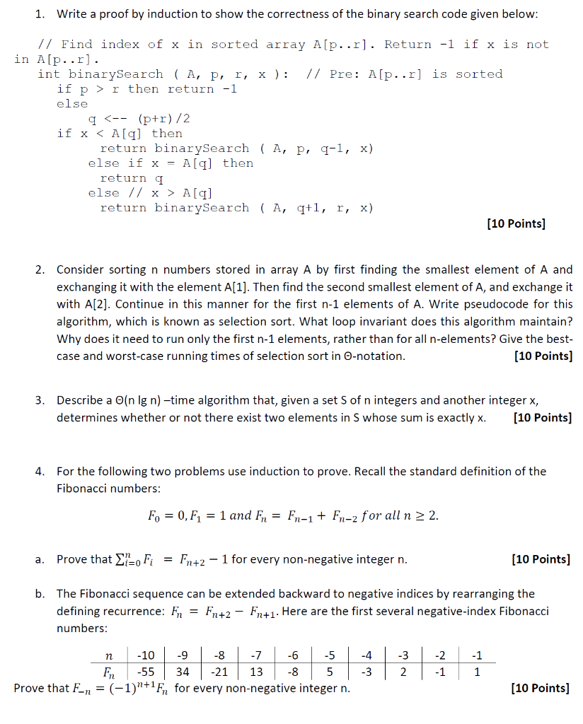 Solved 1. Write a proof by induction to show the correctness | Chegg.com