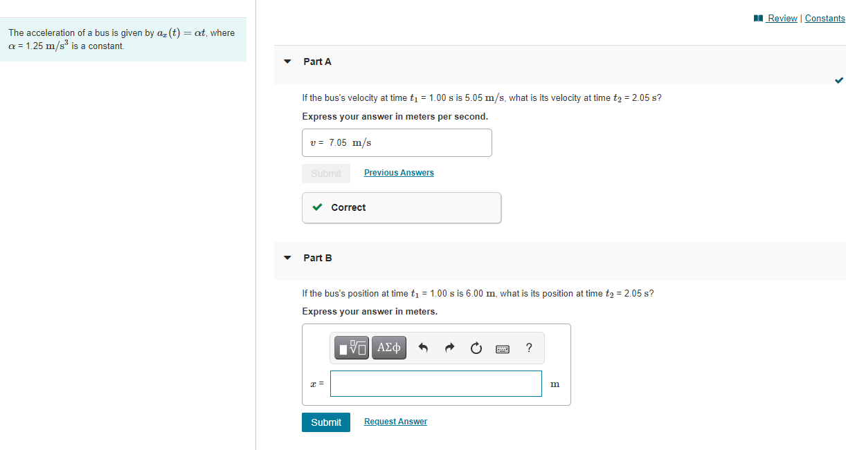 Solved Review Constants The acceleration of a bus is given | Chegg.com