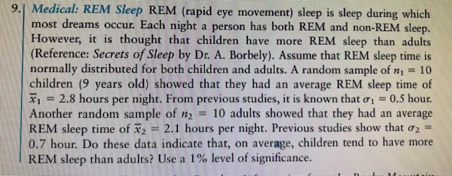 Solved 9.| Medical: REM Sleep REM (rapid eye movement) sleep | Chegg.com