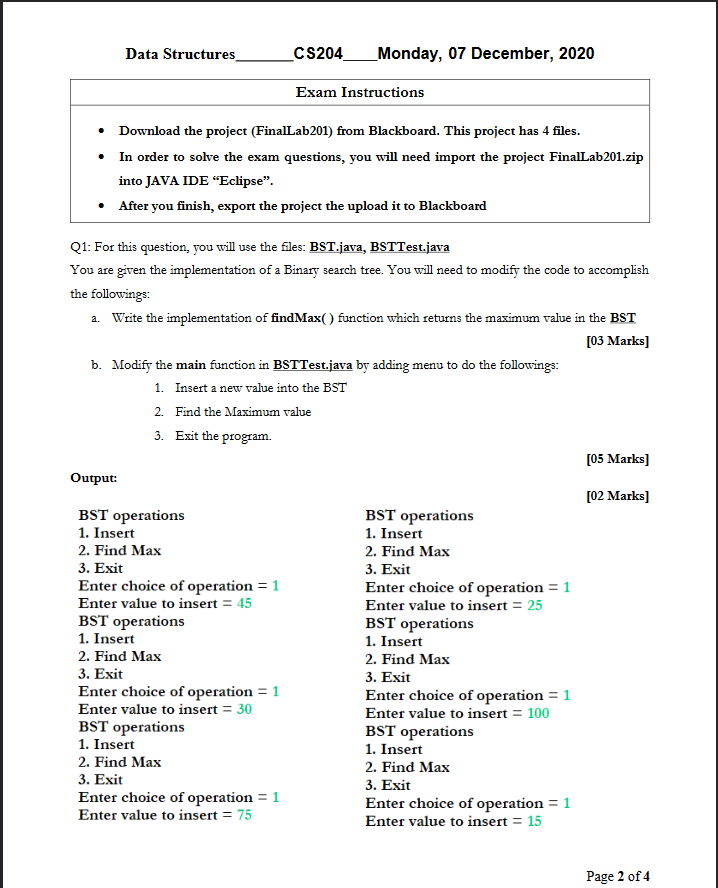 public class BST { private Node root; private | Chegg.com