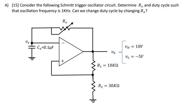 Solved A) [15] Consider the following Schmitt trigger | Chegg.com