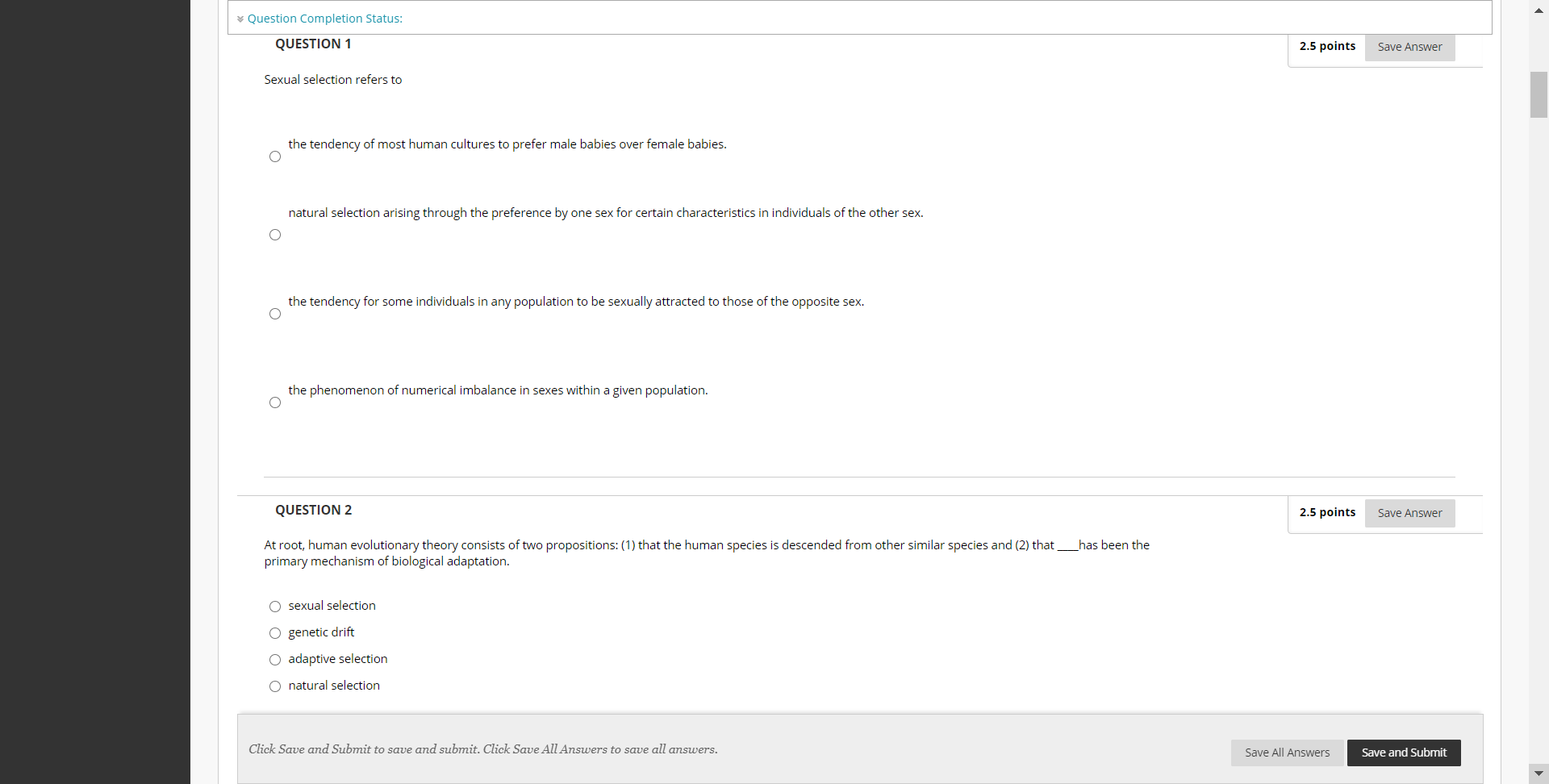 Question Completion Status: QUESTION 1 2.5 points | Chegg.com