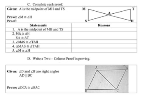 Solved Reasons C. Complete each proof Given: A is the | Chegg.com