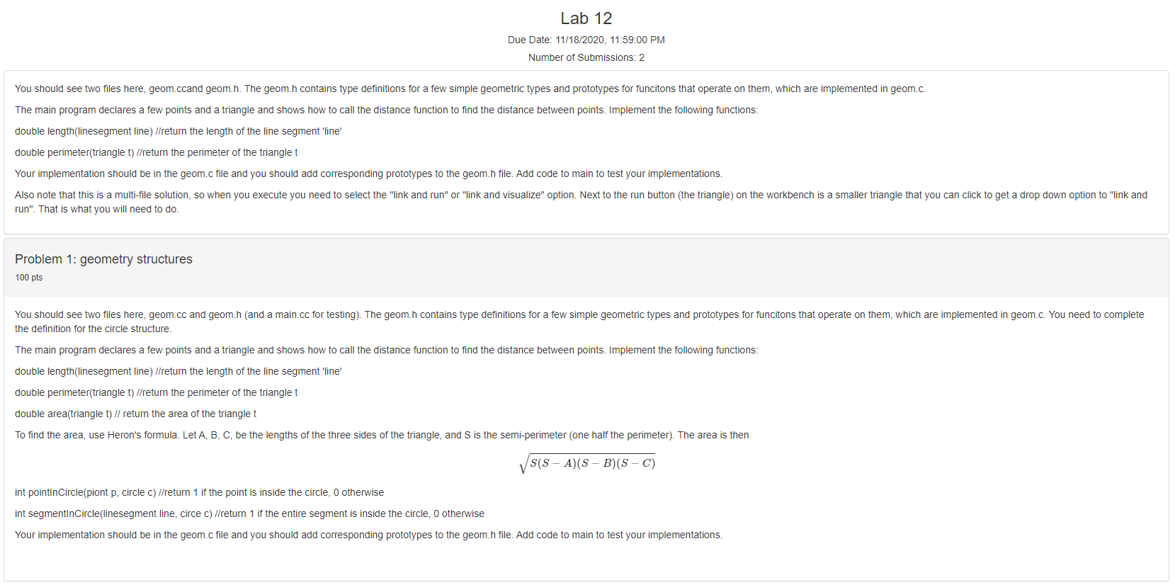 Solved Lab 12 Due Date: 11/18/2020, 11:59:00 PM Number of | Chegg.com