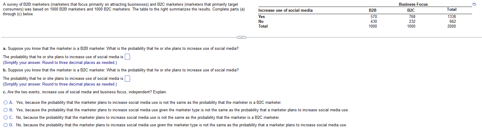 Solved A survey of B2B marketers (marketers that focus | Chegg.com