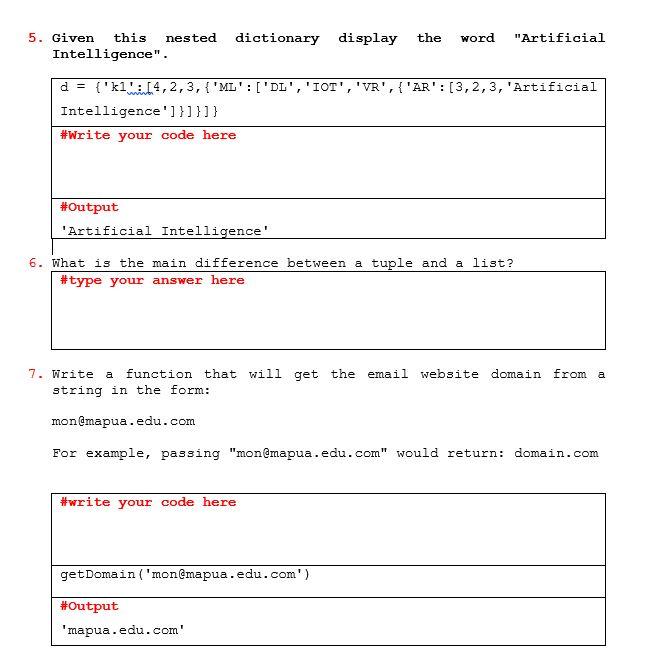 Solved dictionary display the word 5. Given this nested | Chegg.com