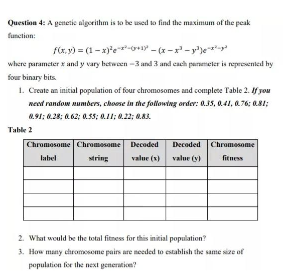 Question 4: A genetic algorithm is to be used to find | Chegg.com