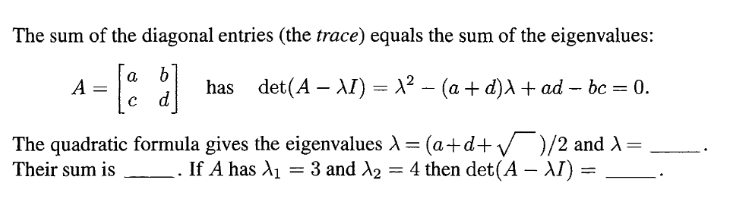 Solved The sum of the diagonal entries (the trace) equals | Chegg.com