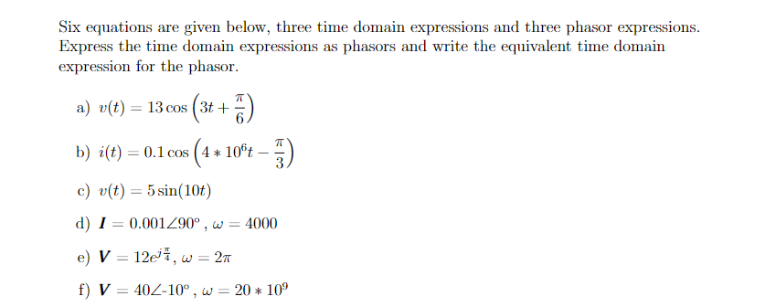Solved 6 ﻿equations are given below, three time domain | Chegg.com