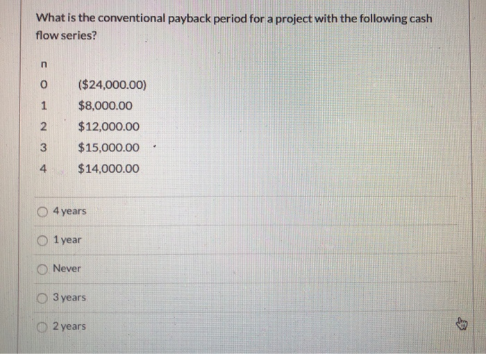 Solved What is the conventional payback period for a project | Chegg.com