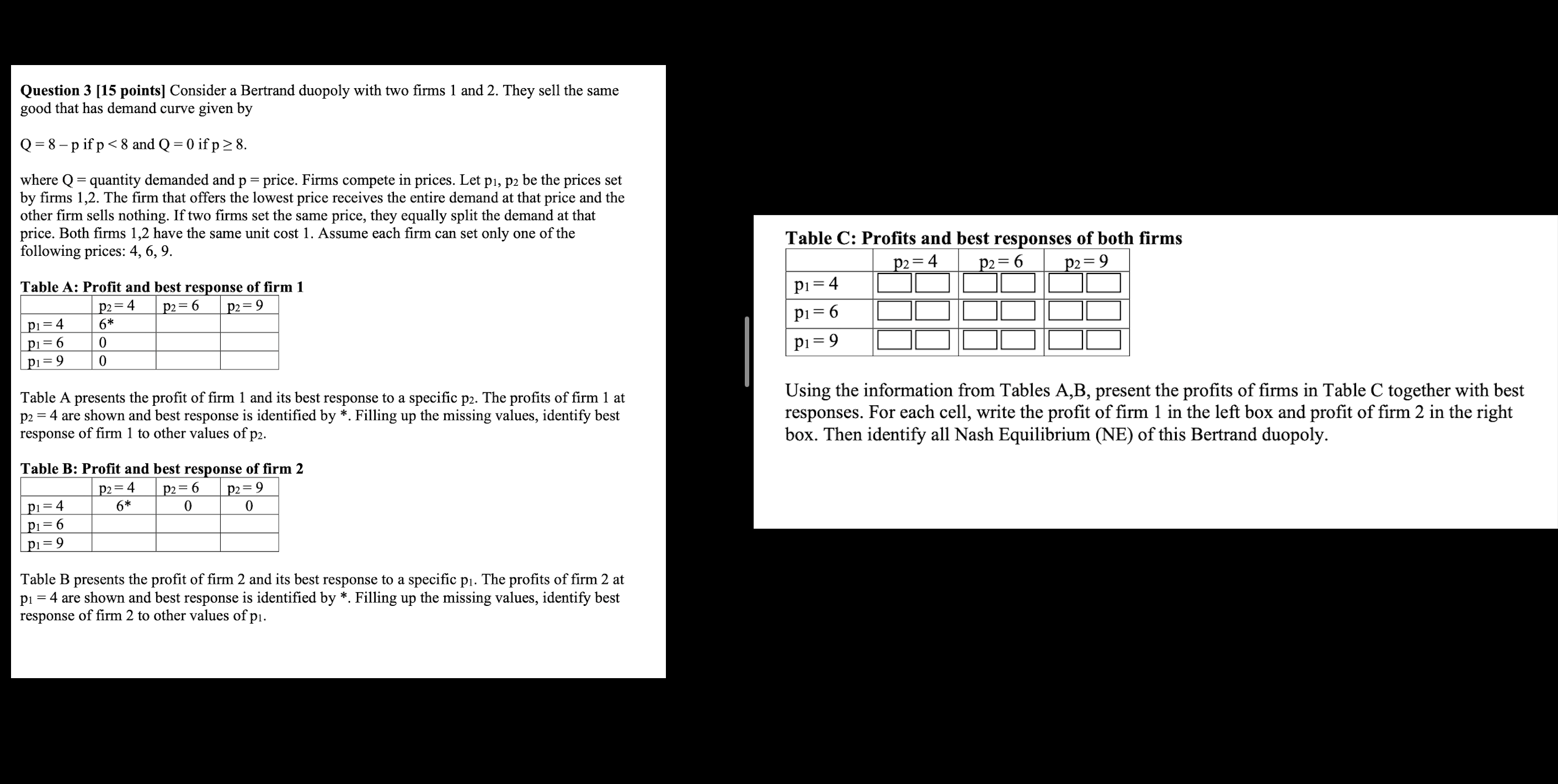 Solved Question 3 [15 points] Consider a Bertrand duopoly | Chegg.com