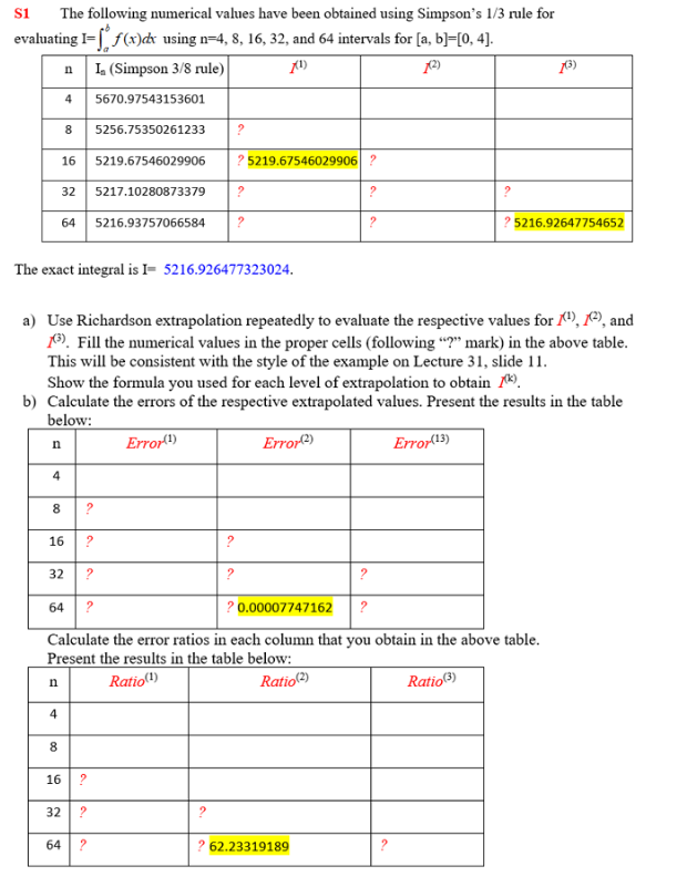 Would like work done by hand, highlighted answers are | Chegg.com