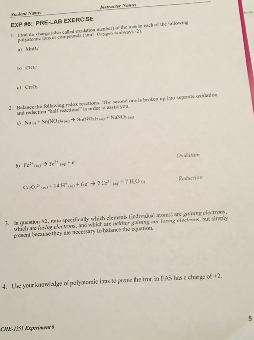 Solved Instructor Name: Student Name EXP #6: PRE-LAB | Chegg.com
