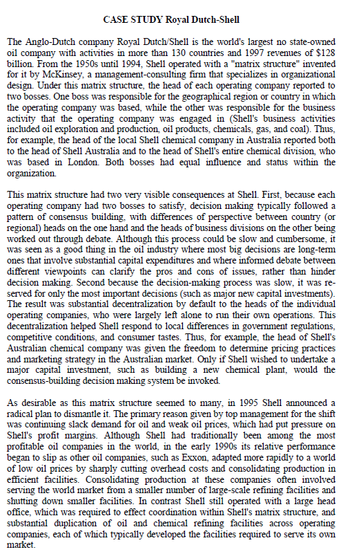 Solved CASE STUDY Royal Dutch-Shell The Anglo-Dutch company | Chegg.com