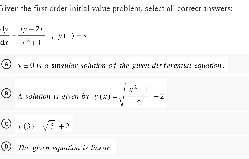 Solved Given the first order initial value problem, select | Chegg.com