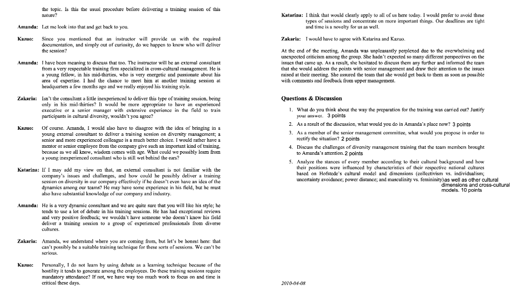 Solved 9652010002 Managing Multicultural Team Training Case | Chegg.com