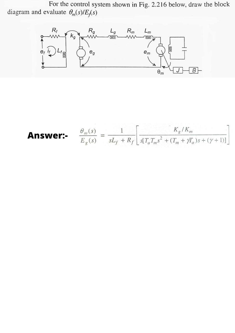 Solved For the control system shown in Fig. 2.216 below, | Chegg.com