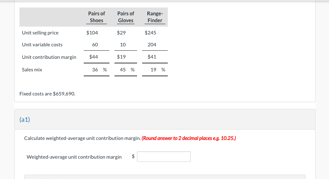 Solved Fixed costs are $659,690. (a1) Calculate | Chegg.com