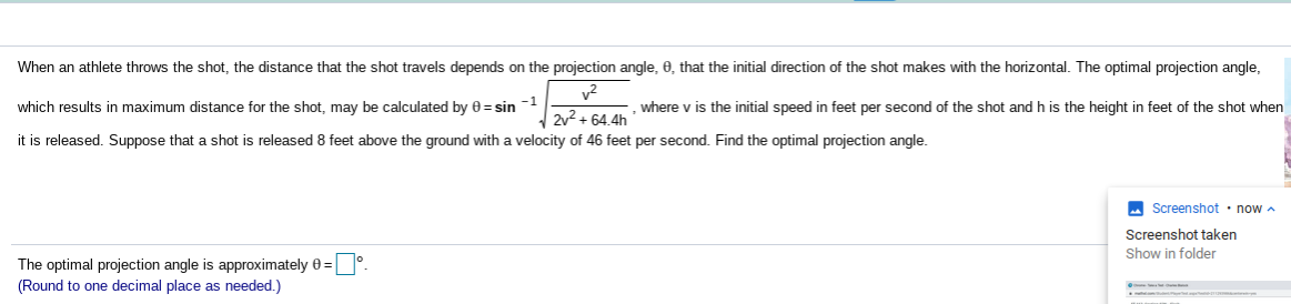 Solved When an athlete throws the shot, the distance that | Chegg.com