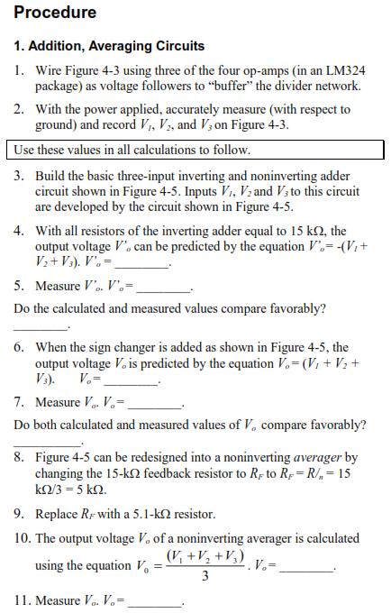 Solved Procedure 1. Addition, Averaging Circuits 1. Wire | Chegg.com