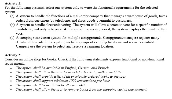 Solved Activity 1: For the following systems, select one | Chegg.com