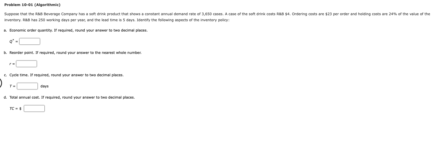 Solved Problem 10-01 (Algorithmic) Suppose that the R&B | Chegg.com