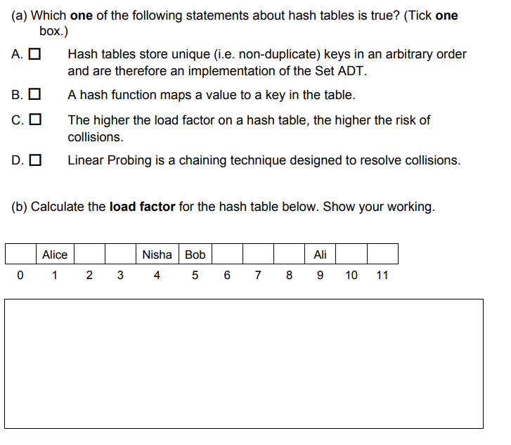 Solved (a) Which one of the following statements about hash | Chegg.com